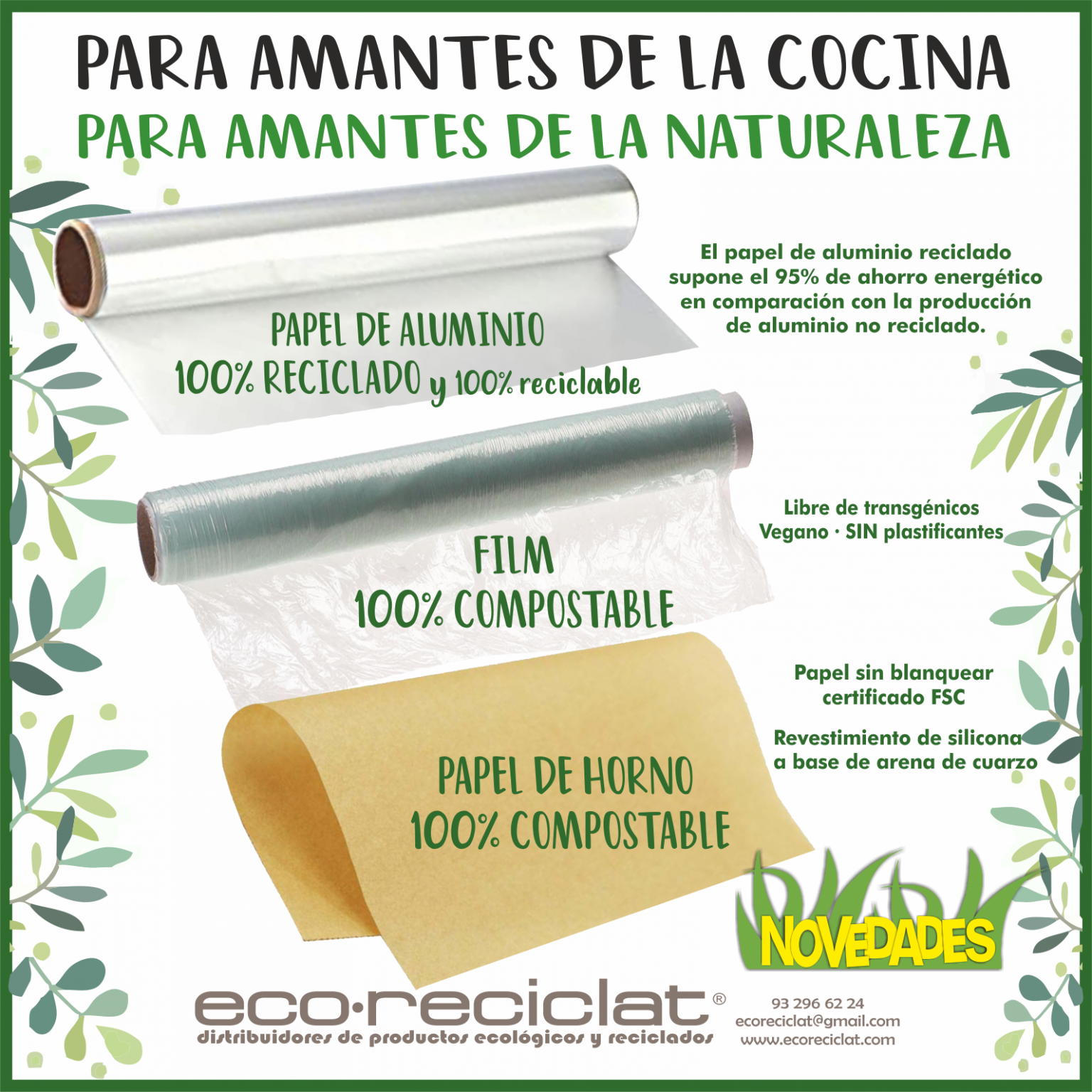 PAPEL DE HORNO 100% COMPOSTABLE -24hojas- Eco·Reciclat